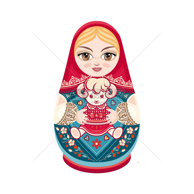 Matryoshka俄罗斯民间窝娃Babushka娃家庭套装白插画图片下载-正版图片402295161-摄图网