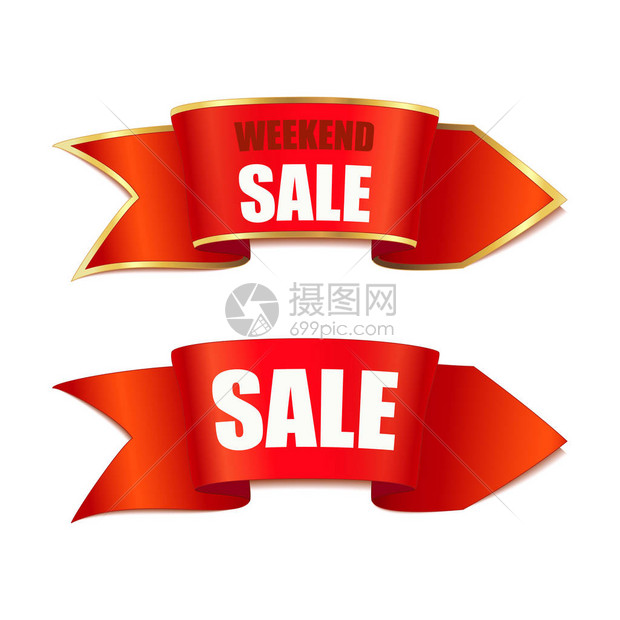 现实的红丝带和标志周末销售销插画图片下载-正版图片402328675-摄图网
