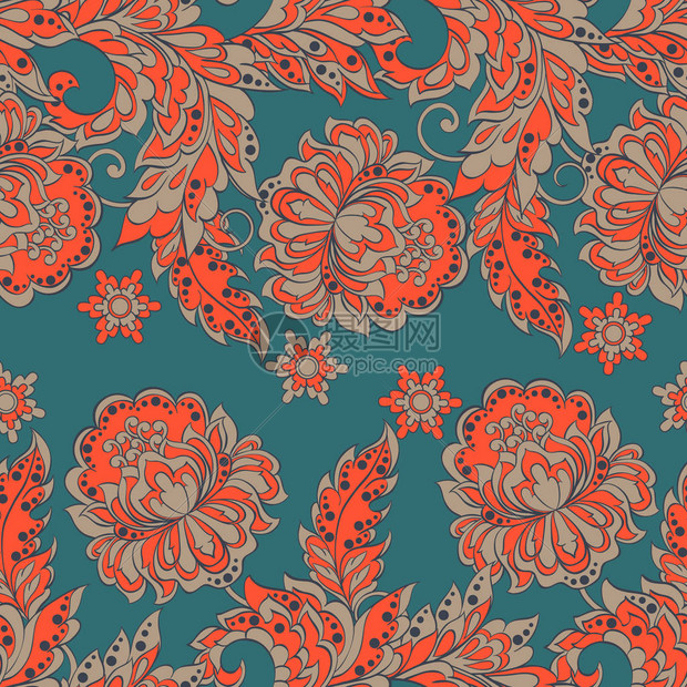 Damask风格的无缝植物形态Vintage插画图片下载-正版图片402340362-摄图网