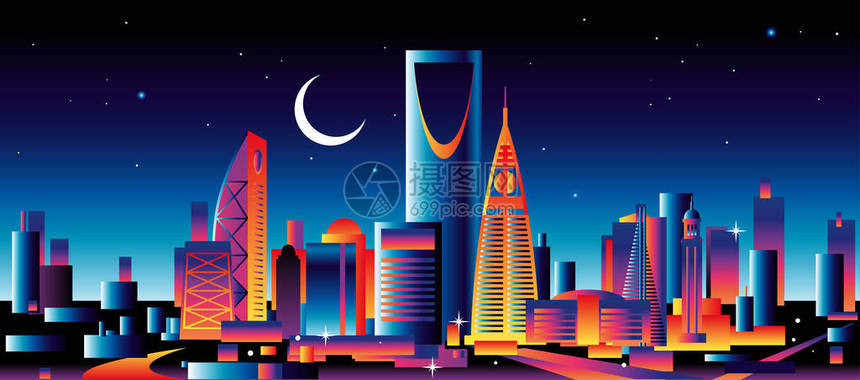 利雅得沙特阿拉伯天际线插画图片下载-正版图片402344724-摄图网