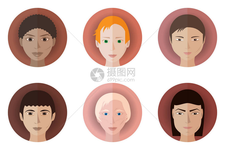 六个不同种族和国籍的十几岁男孩的化身平面插画图片下载-正版图片402345192-摄图网