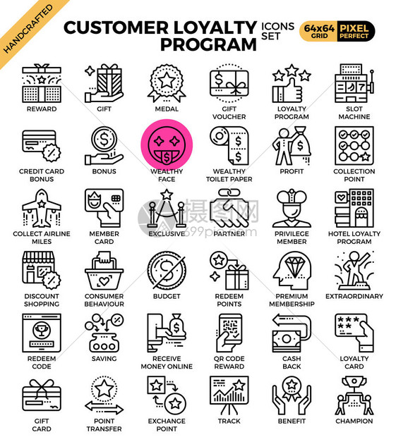 客户忠诚度概念图标以现代线条图标样式设置插画图片下载-正版图片402353416-摄图网