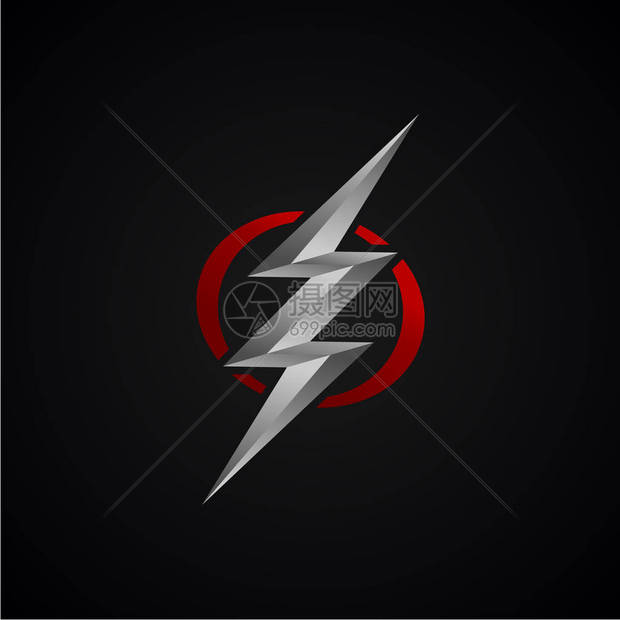 黑色背景上的红色圆形闪电标志插画图片下载-正版图片402355459-摄图网