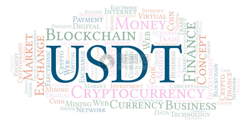 USDT或Tether加密货币硬字云仅用文字插画图片下载-正版图片402361338-摄图网