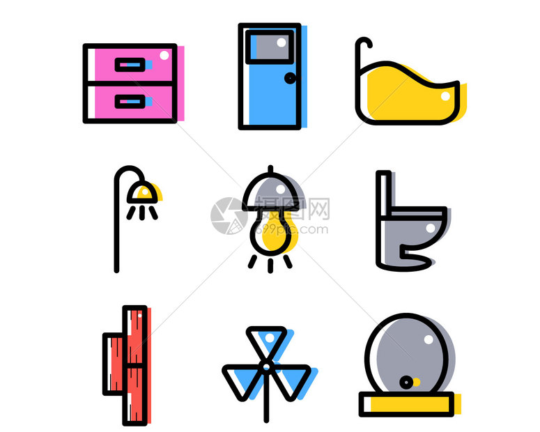 生活用品矢量彩色ICON图标插画图片下载-正版图片402395400-摄图网