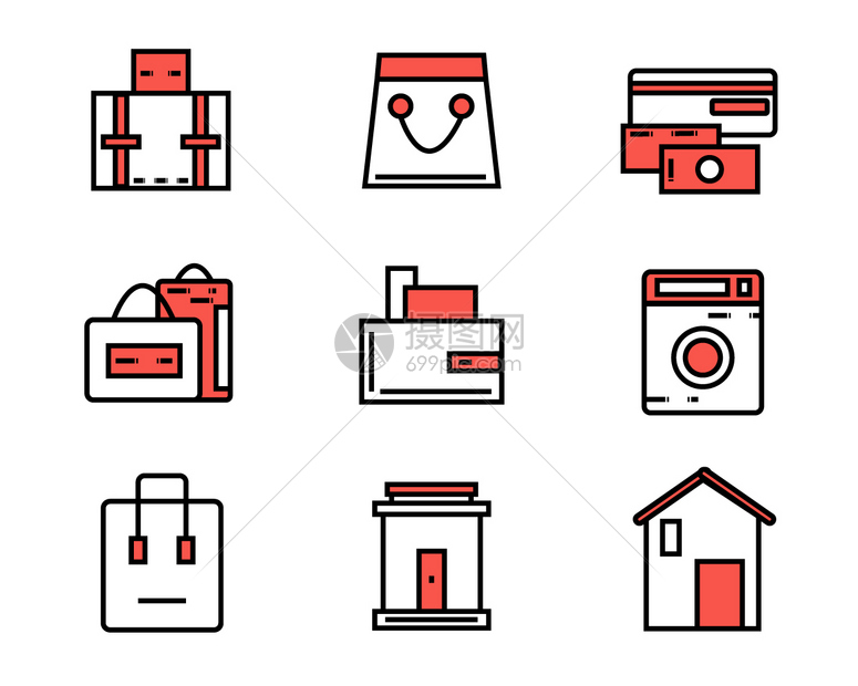 红色ICON图标购物套图svg图标插画图片下载-正版图片402395975-摄图网