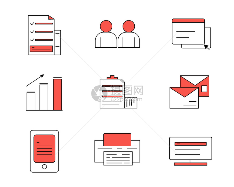 红色ICON图标商务元素套图插画图片下载-正版图片402396659-摄图网