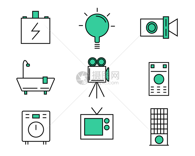绿色ICON图标生活家用电器类元素套图svg图标插画图片下载-正版图片402396675-摄图网