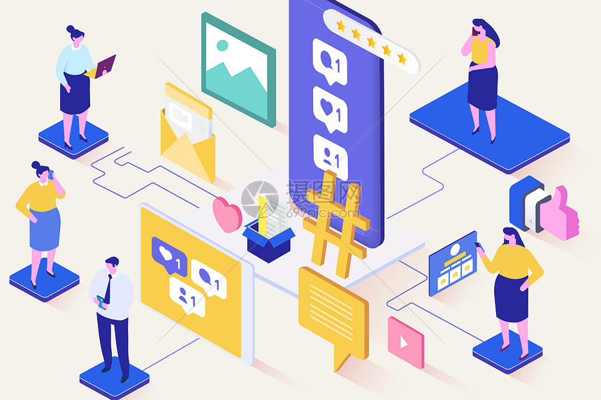 2.5D社交媒体矢量插画插画图片下载-正版图片402397266-摄图网