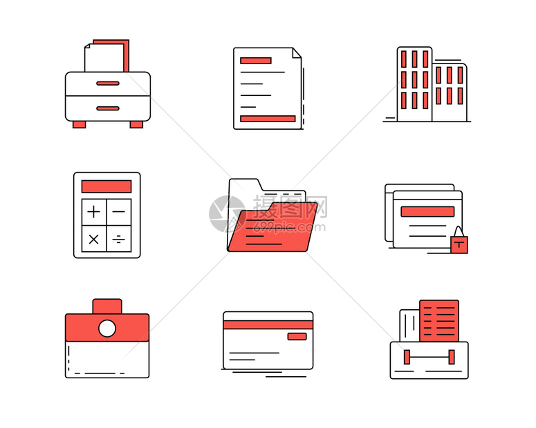 红色ICON图标办公SVG图标元素套图插画图片下载-正版图片402397752-摄图网