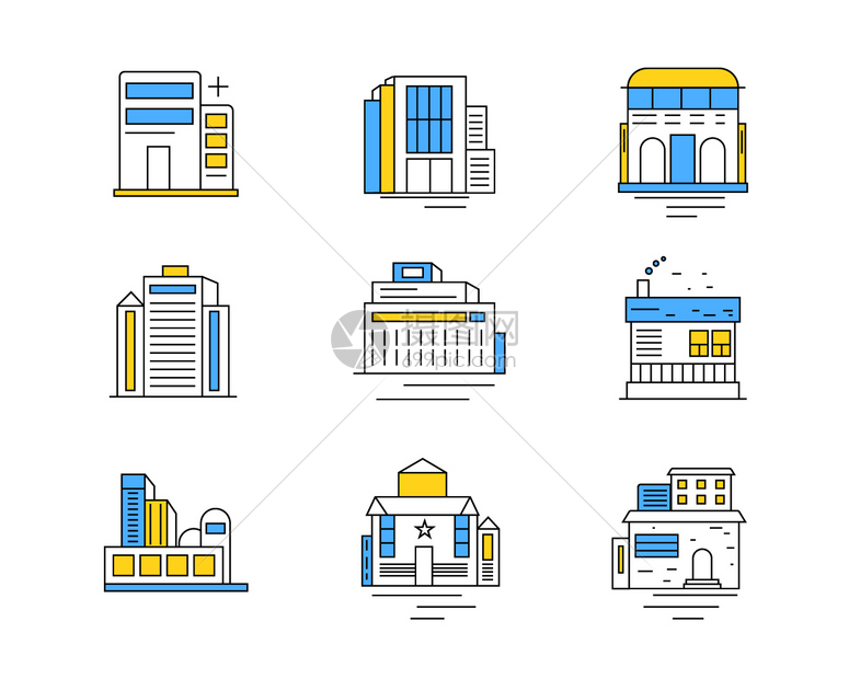 彩色ICON图标建筑物小区SVG图标元素套图插画图片下载-正版图片402397810-摄图网