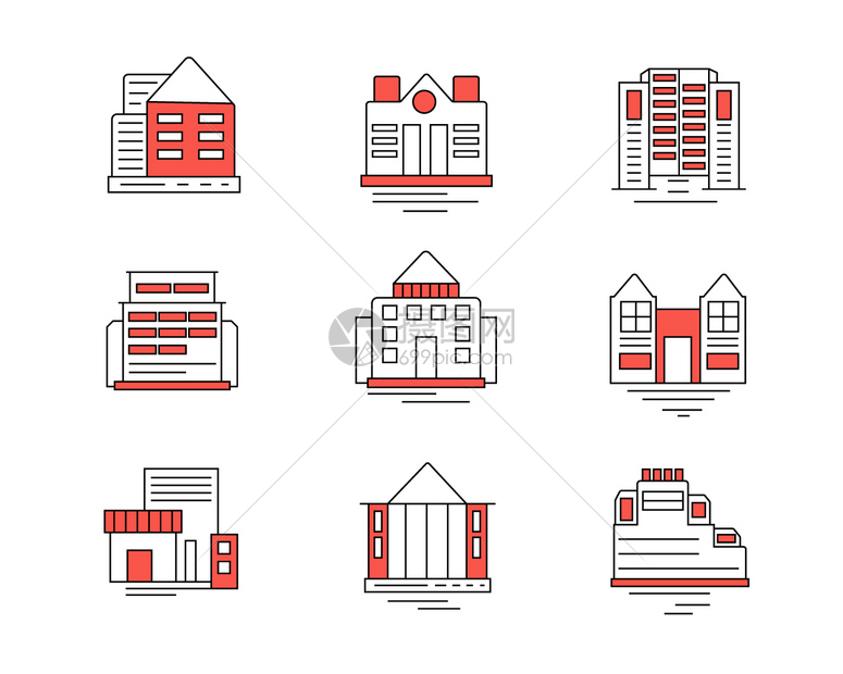 红色ICON图标建筑物SVG图标元素套图插画图片下载-正版图片402397812-摄图网