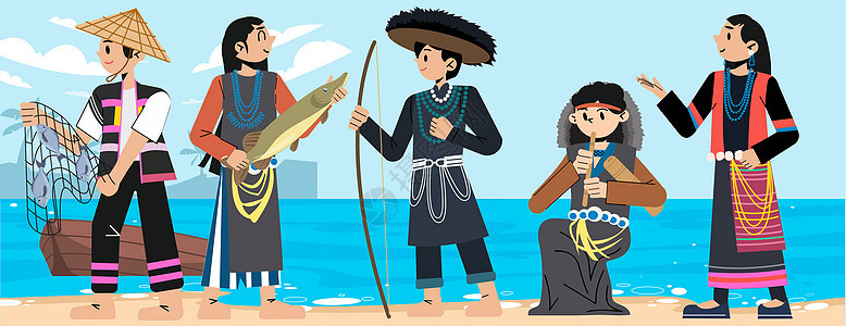Svg人物插画少数民族京族人物矢量组合插画图片下载 正版图片402398458 摄图网