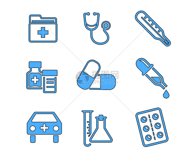 蓝色医疗图标药物类svg图标元素套图插画图片下载-正版图片402399474-摄图网