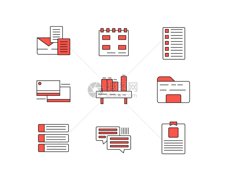 红色ICON图标办公SVG图标元素套图插画图片下载-正版图片402400513-摄图网
