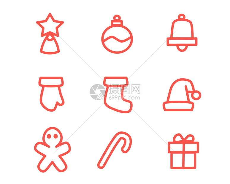 红色ICON节日图标圣诞节svg图标元素套图插画图片下载-正版图片402400588-摄图网