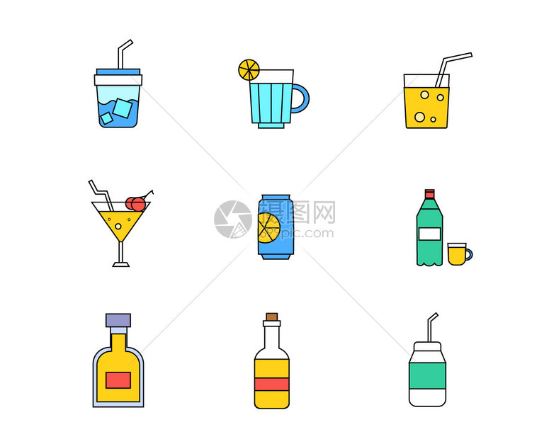 彩色图标酒水饮料主题元素套图45插画图片下载-正版图片402400621-摄图网