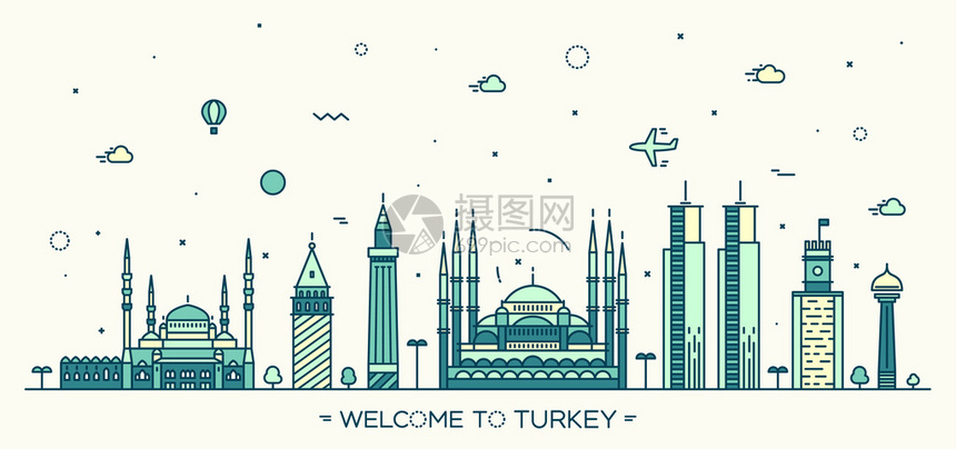 土耳其的天际线矢量插画线风格插画图片下载-正版图片402408115-摄图网