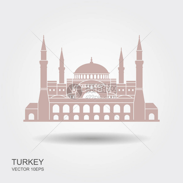 在土耳其伊斯坦布尔的圣索非亚大教堂向量插图带阴影的平面图标插画图片下载-正版图片402412883-摄图网