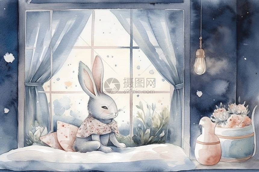 可爱兔子插画数字艺术插画图片下载-正版图片402439992-摄图网