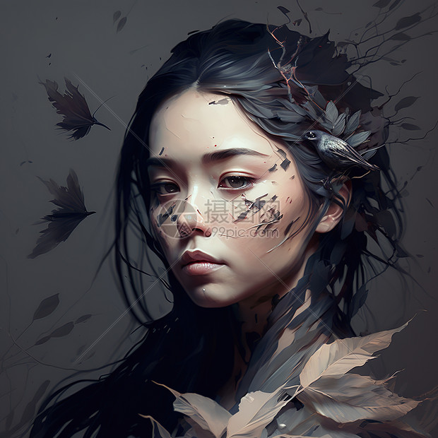 唯美油画艺术感女生数字艺术插画图片下载-正版图片402445730-摄图网