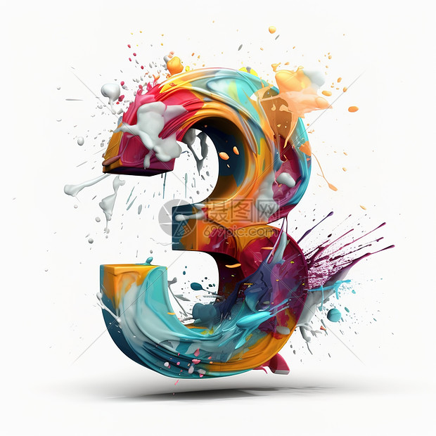 彩色数字3立体泼墨插画图片下载-正版图片402451170-摄图网
