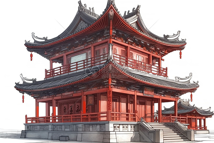 古代建筑楼插画图片下载-正版图片402457303-摄图网