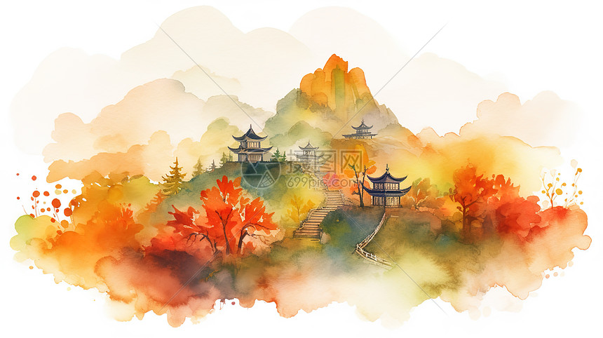 水彩水墨晕染秋天插画图片下载-正版图片402461030-摄图网