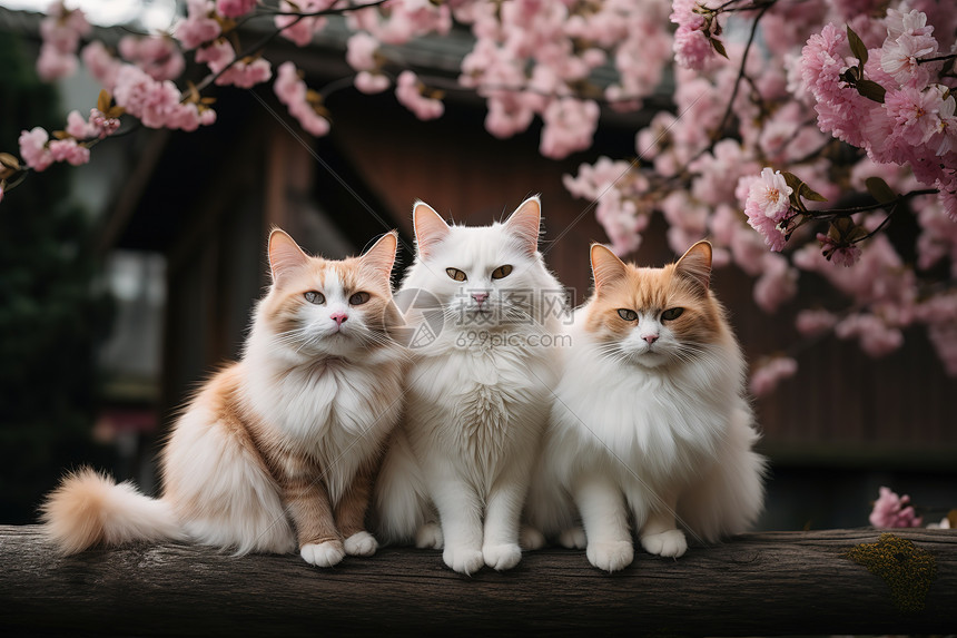 春日花朵下的白色猫咪插画图片下载-正版图片402468528-摄图网