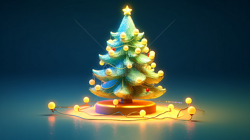 亮着灯卡通圣诞树立体插画图片下载-正版图片402482897-摄图网