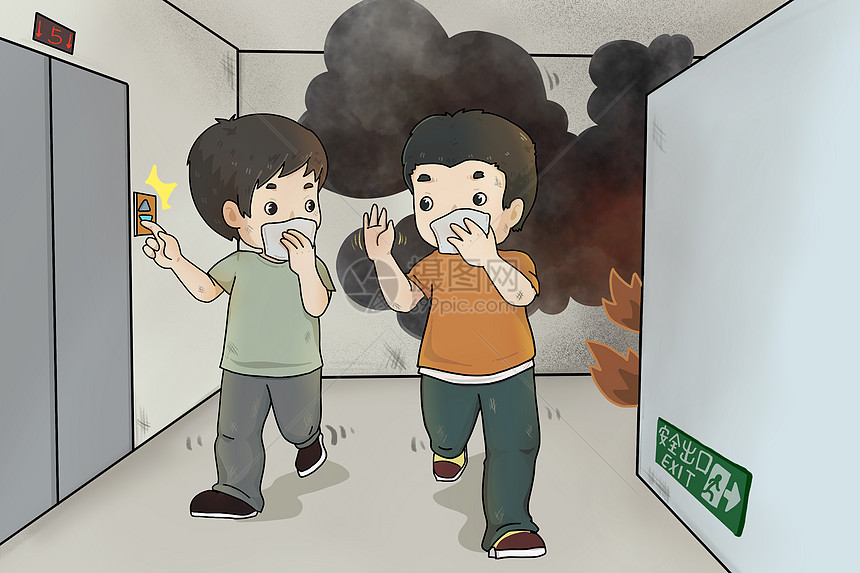 火灾不能乘电梯防灾宣传插画图片下载-正版图片402488637-摄图网