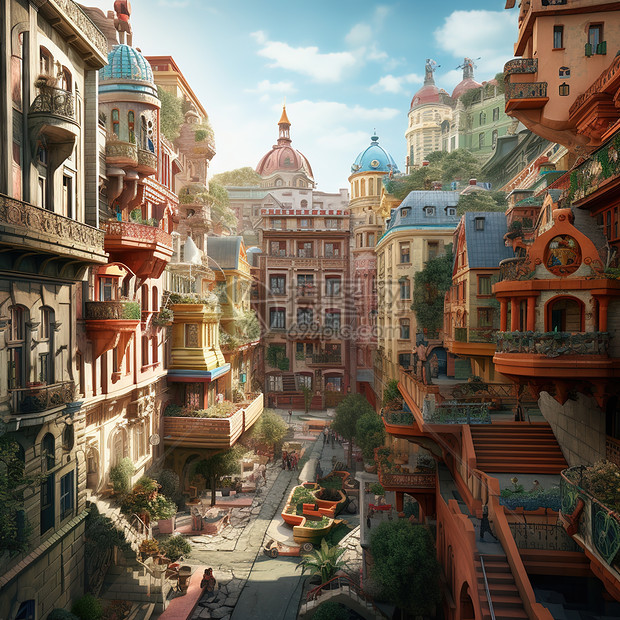 欧式楼群建筑场景插画图片下载-正版图片402489746-摄图网