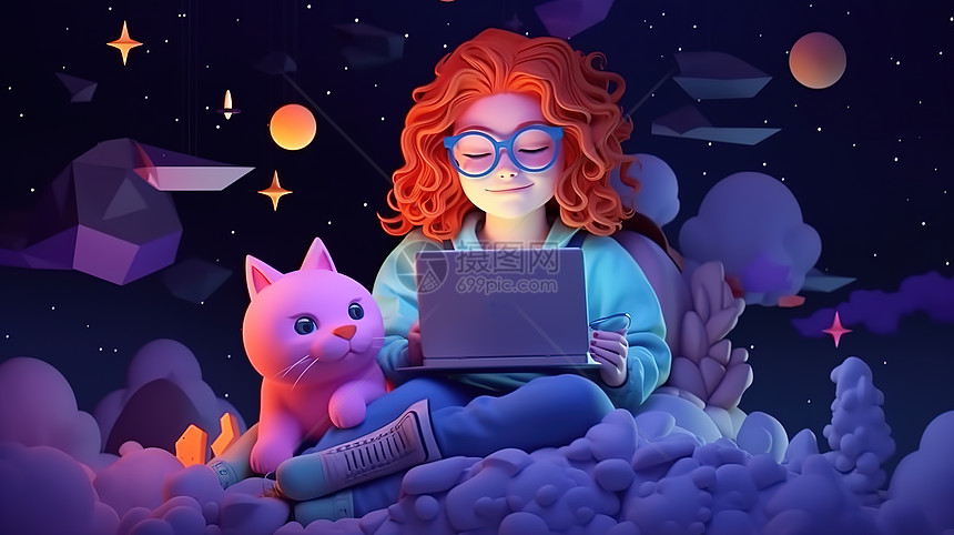 戴眼镜的快乐作家卡通插图插画图片下载-正版图片402490541-摄图网