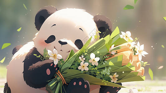 可爱的卡通大熊猫在河边嬉戏蝴蝶围绕在旁插画图片下载-正版图片402495646-摄图网