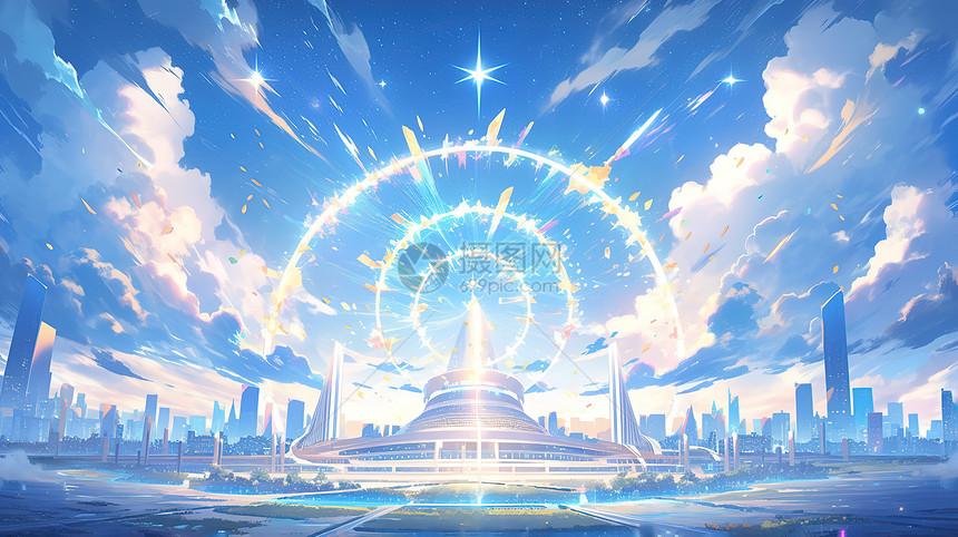 天空之城游乐园二次元动漫风格插画图片下载-正版图片402494137-摄图网