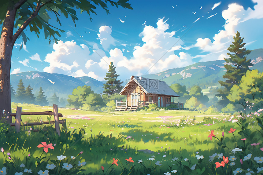 森林中的唯美小房子卡通插画插画图片下载-正版图片402496436-摄图网