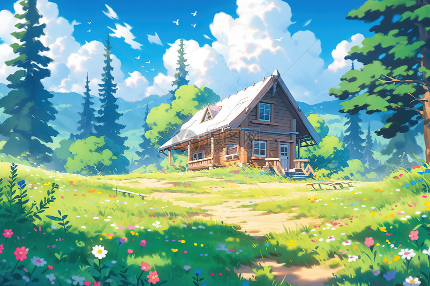 小清新森林中的小房子卡通插画插画图片下载-正版图片402496437-摄图网