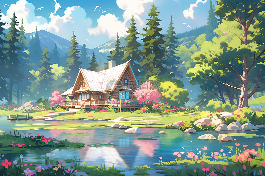 美好的夏天森林卡通插画插画图片下载-正版图片402496457-摄图网