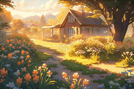 乡村小院子卡通小清新二次元漫画插画图片下载-正版图片402500853-摄图网