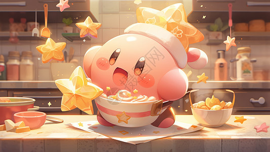 粉色Q萌可爱的卡通形象在厨房开心做饭插画图片下载-正版图片402502040-摄图网