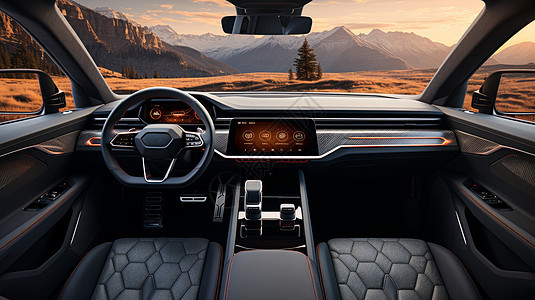 雪山脚下汽车内部视角插画图片下载-正版图片402503266-摄图网