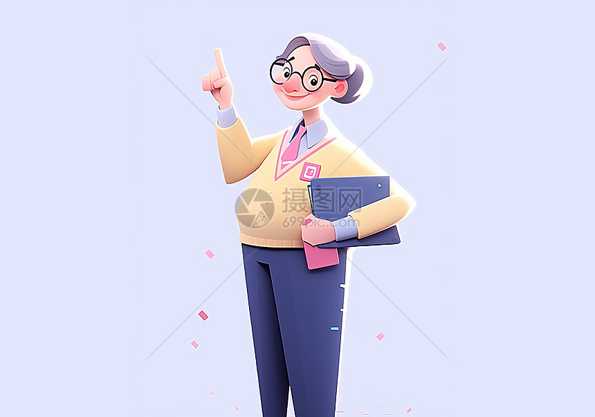 抱着书本穿黄色衣服的卡通中老年女教师插画图片下载-正版图片402507242-摄图网