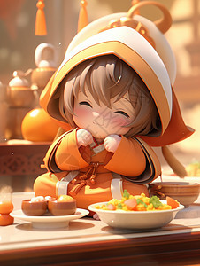 满是花朵的餐桌旁两个一起开心吃饭的卡通小女孩插画图片下载-正版图片402517616-摄图网