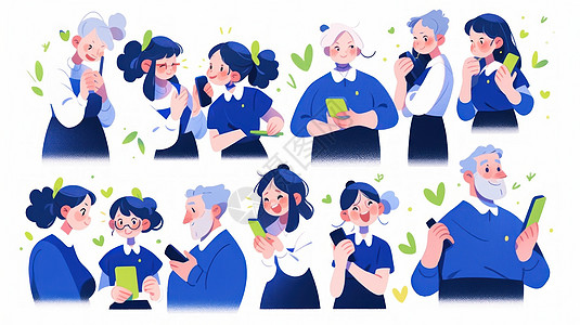 看手机插画_看手机卡通_看手机插图_手绘_板绘_摄图网