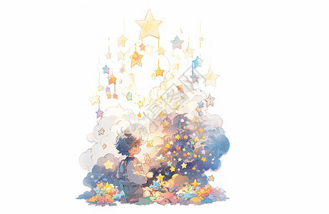 手拿星星仰望星空可爱的卡通小女孩插画图片下载-正版图片402520832-摄图网