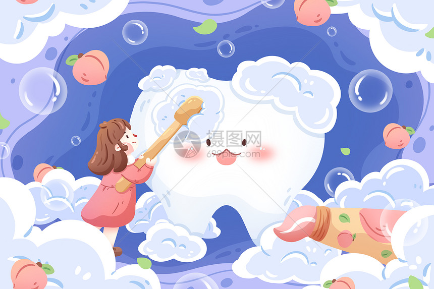 爱牙日刷牙卡通可爱插画插画图片下载-正版图片402517640-摄图网