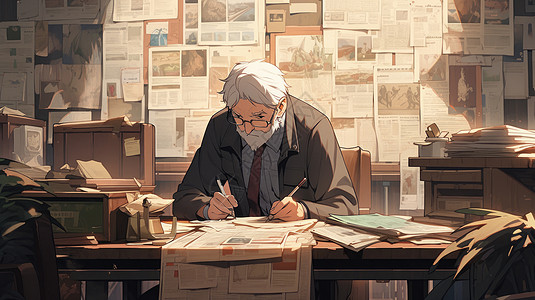 作家卡通插画_作家卡通卡通_作家卡通插图_手绘_板绘_摄图网