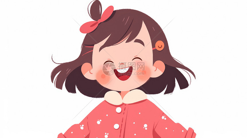 开心笑的可爱短发卡通小女孩插画图片下载-正版图片402528162-摄图网
