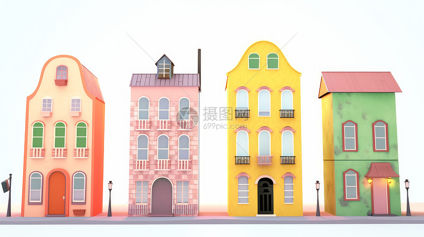 几座复古卡通楼房插画图片下载-正版图片402528374-摄图网