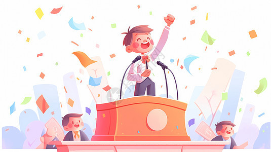 穿蓝色衣服站在演讲台上的卡通男孩插画图片下载-正版图片402530787-摄图网